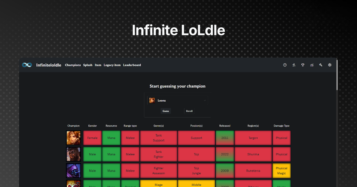 Infinite LoLdle - Endless LoL guessing game